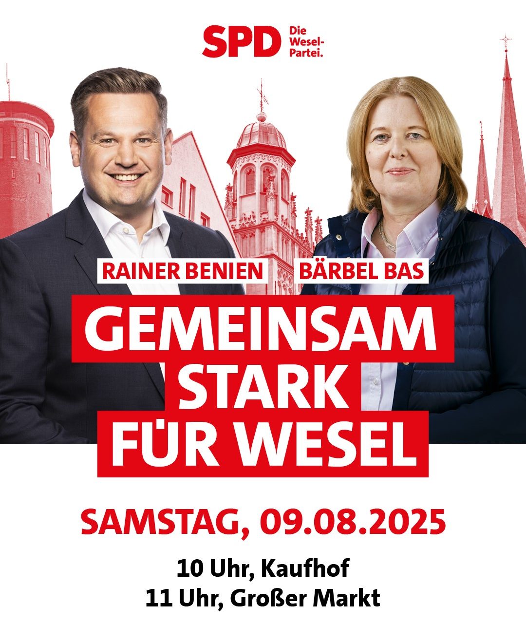 SPD-Bundesvorsitzende Bärbel Bas unterstützt Rainer Benien und die SPD im Wahlkampf in Wesel ...